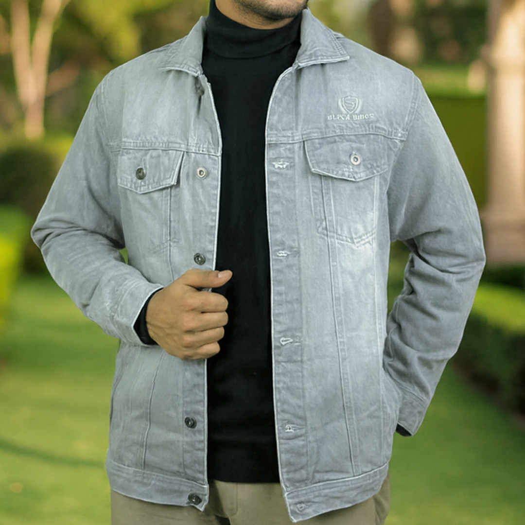 Premium Solid Denim Jacket – Grey Ash || 1194